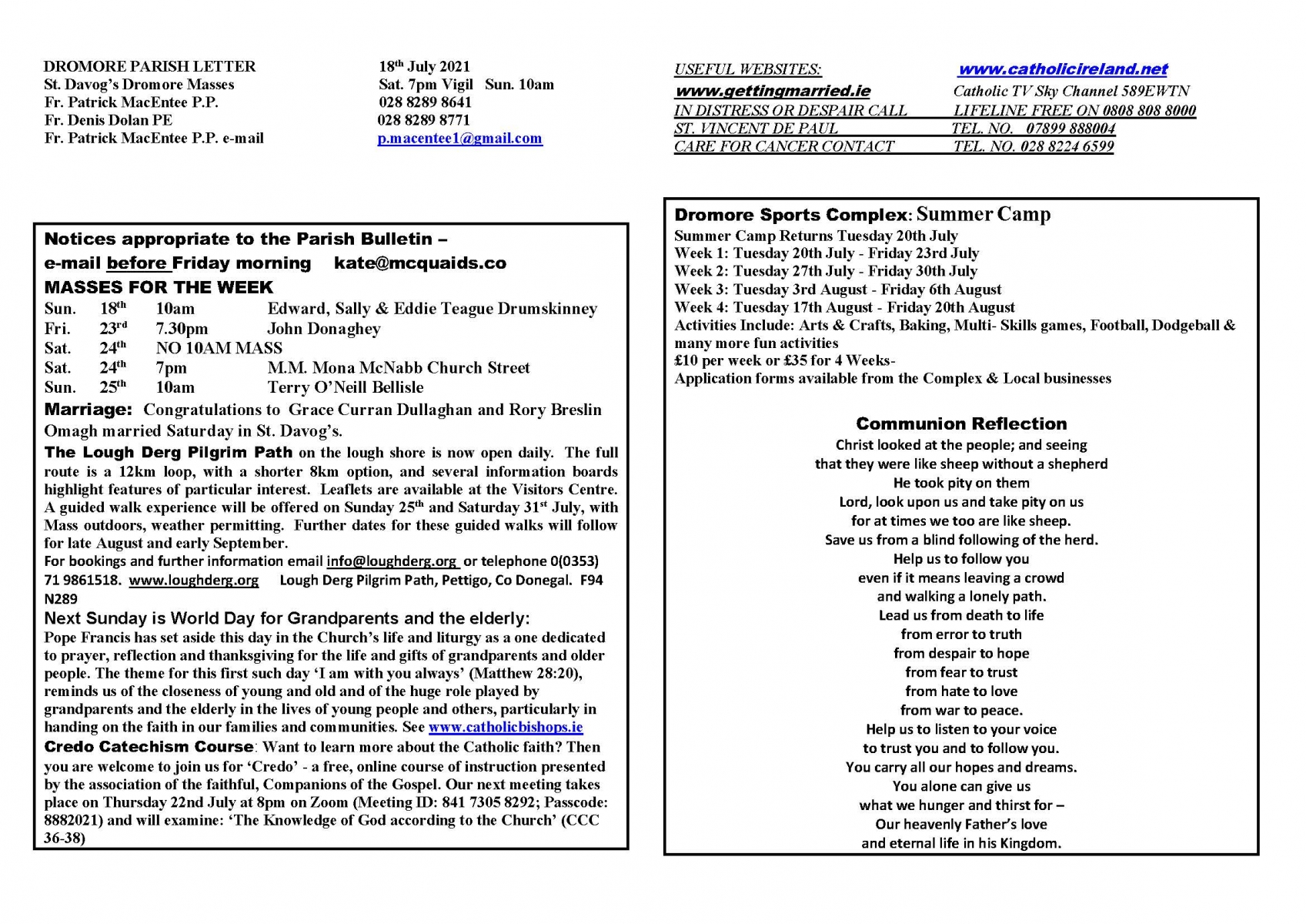 Latest Bulletins – St Davog's Parish