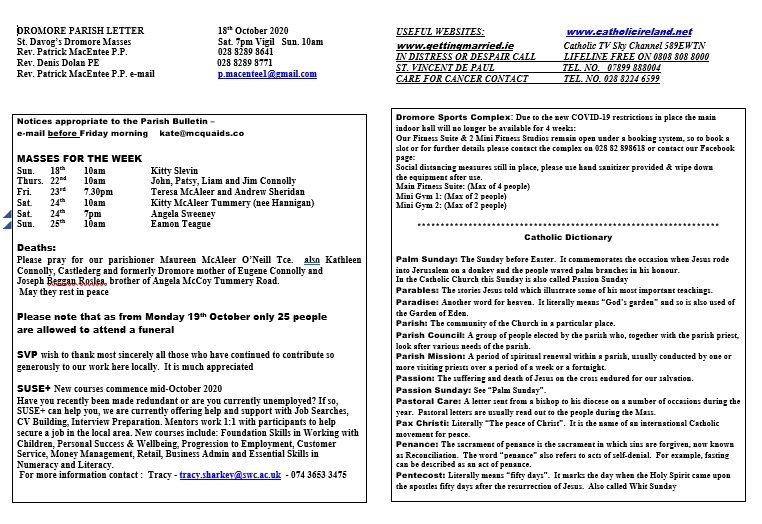 Latest Bulletins – St Davog's Parish
