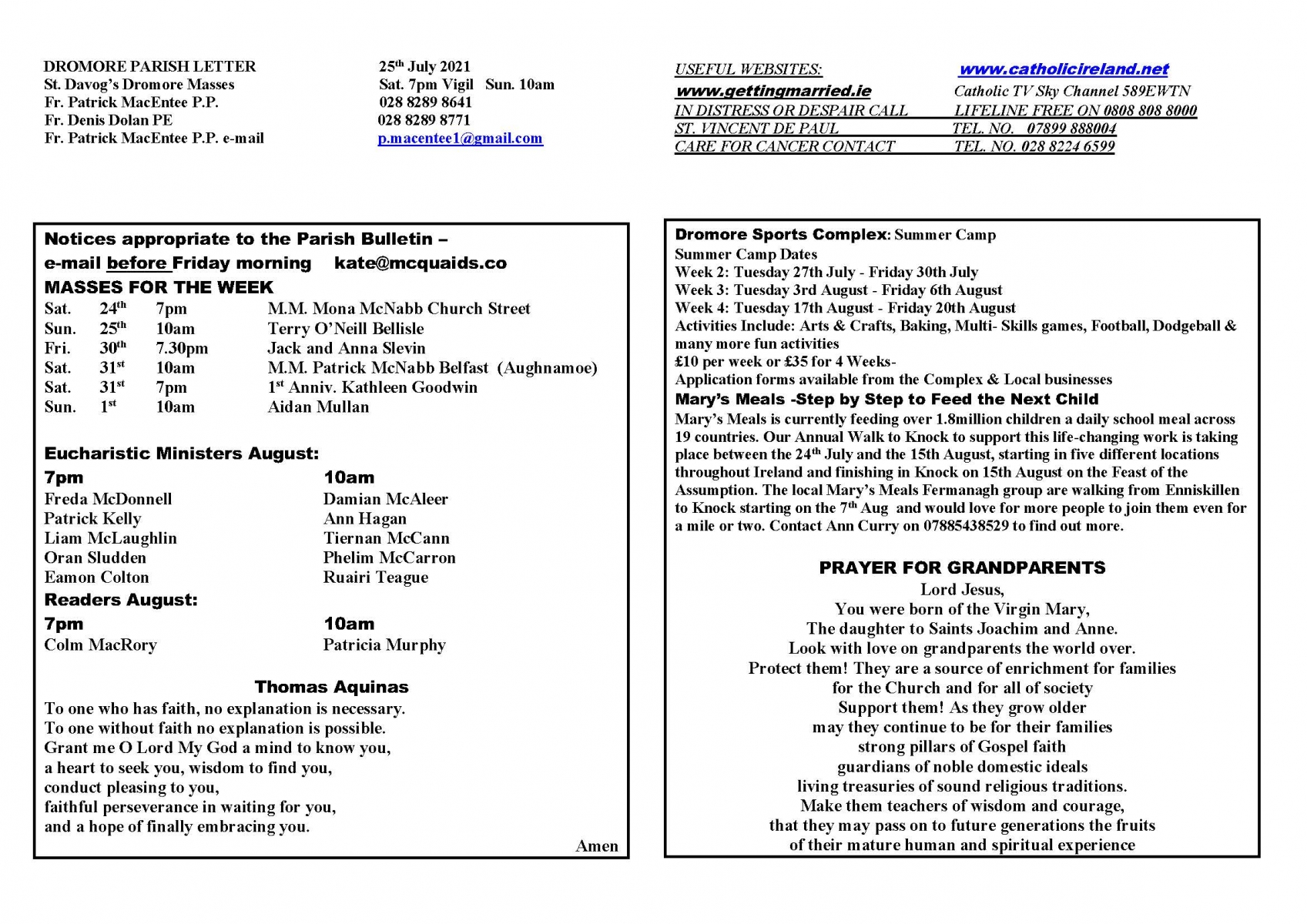 Latest Bulletins – St Davog's Parish