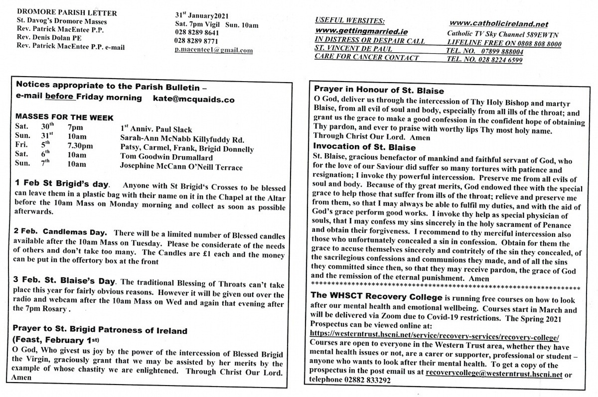 Latest Bulletins – St Davog's Parish