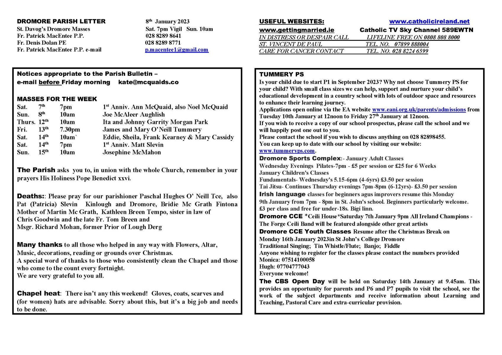 Latest Bulletins – St Davog's Parish